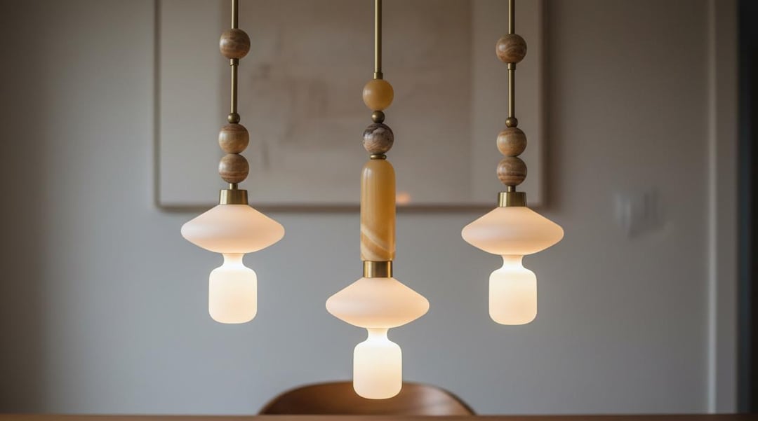 Handmade Triple Pendant Light With Natural Onyx & Marble – Frosted ...