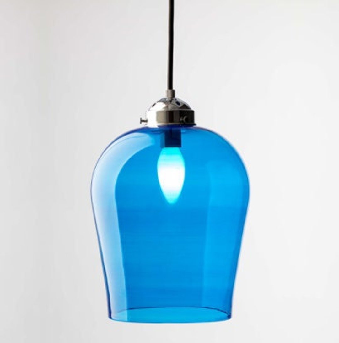 Blue Hanging Lamp With Silver Fittings - Ceiling Light Fixture - Dining ...