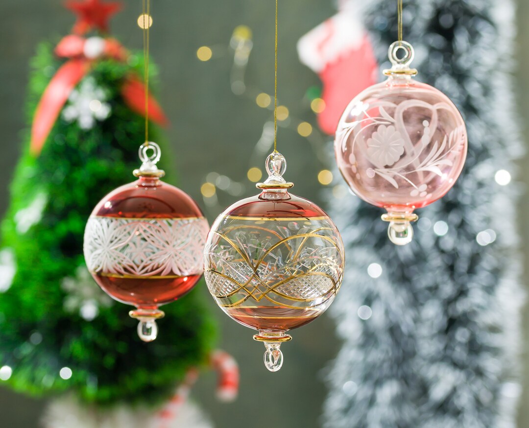 Set of Three Large Glass Tree Topper Ball Ornaments for Christmas Tree ...