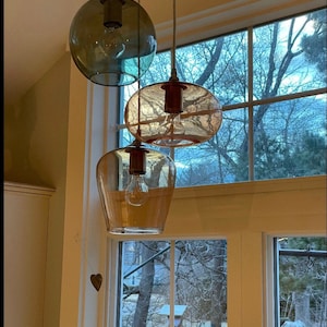 Set of Three Blown Glass Light Pendants for Office Decor, Glass Blown ...