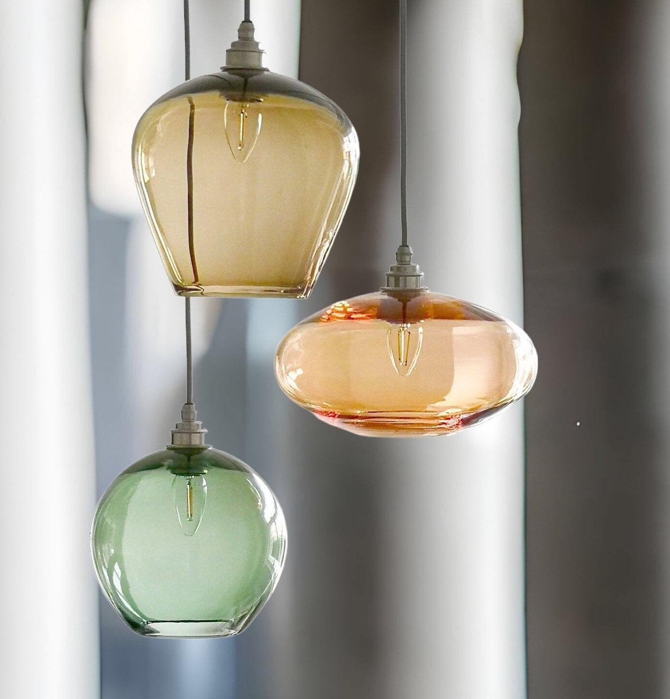 Set of Three Blown Glass Light Pendants for Office Decor - Etsy UK