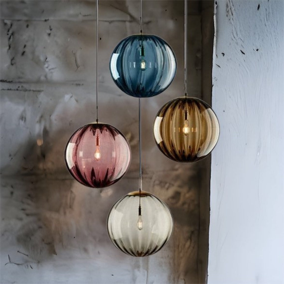 Set of Four Blown Glass Pendant Lights for Kitchen Island - Etsy