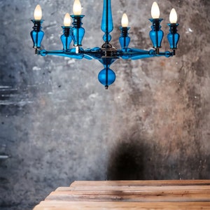 Blue Beaded Chandelier Light Fixture - Kitchen Island Light - Ceiling ...