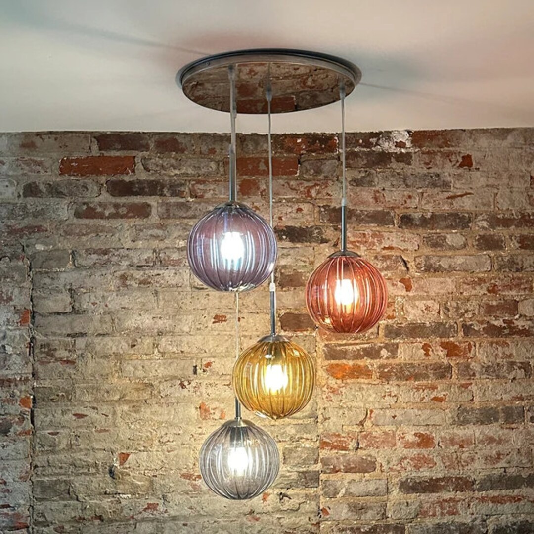 Set of Four Blown Glass Pendant Lights for Kitchen Island, Ceiling ...