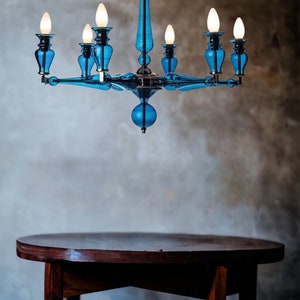 Blue Beaded Chandelier Light Fixture - Kitchen Island Light - Ceiling ...