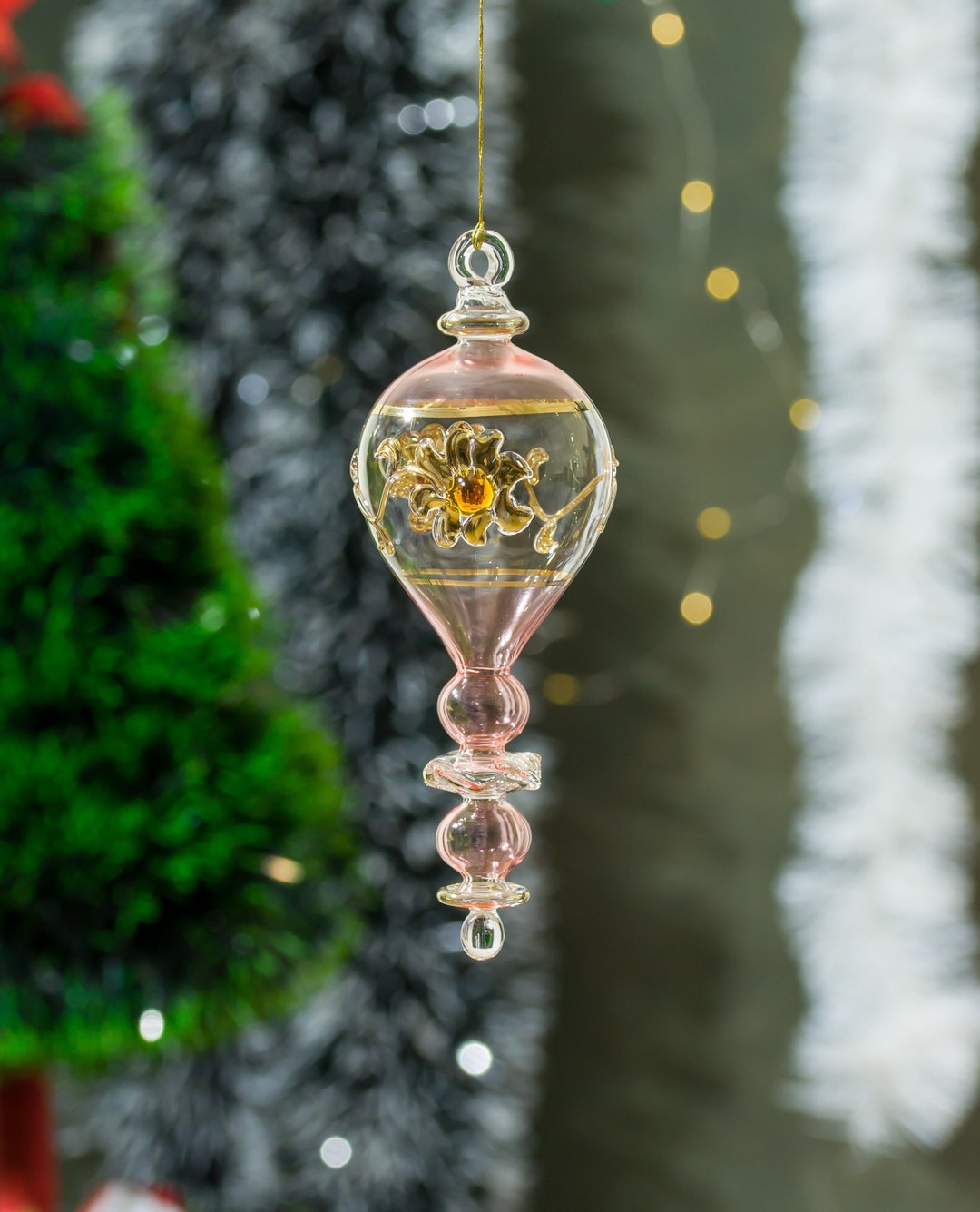 Pharaonic Vintage Style Pink Glass Ornament for Christmas Tree - Etsy