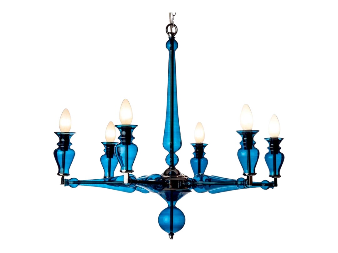 Blue Beaded Chandelier Light Fixture - Kitchen Island Light - Ceiling ...