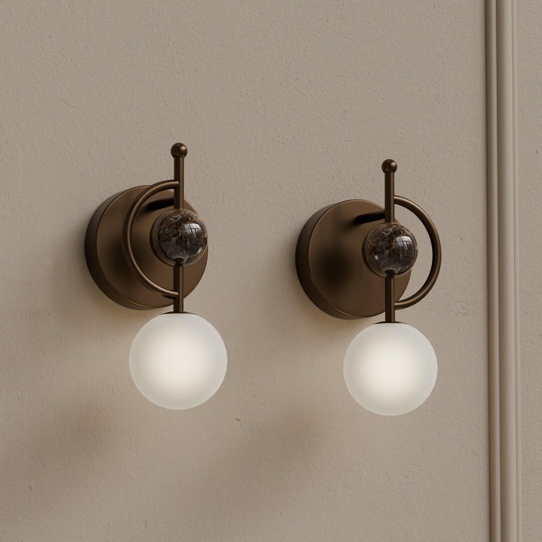 Marble Stone Wall Sconce With Frosted Glass & Dark Bronze Finish ...