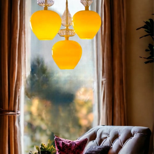 Set of Four Blown Glass Pendant Lights for Kitchen Island - Etsy