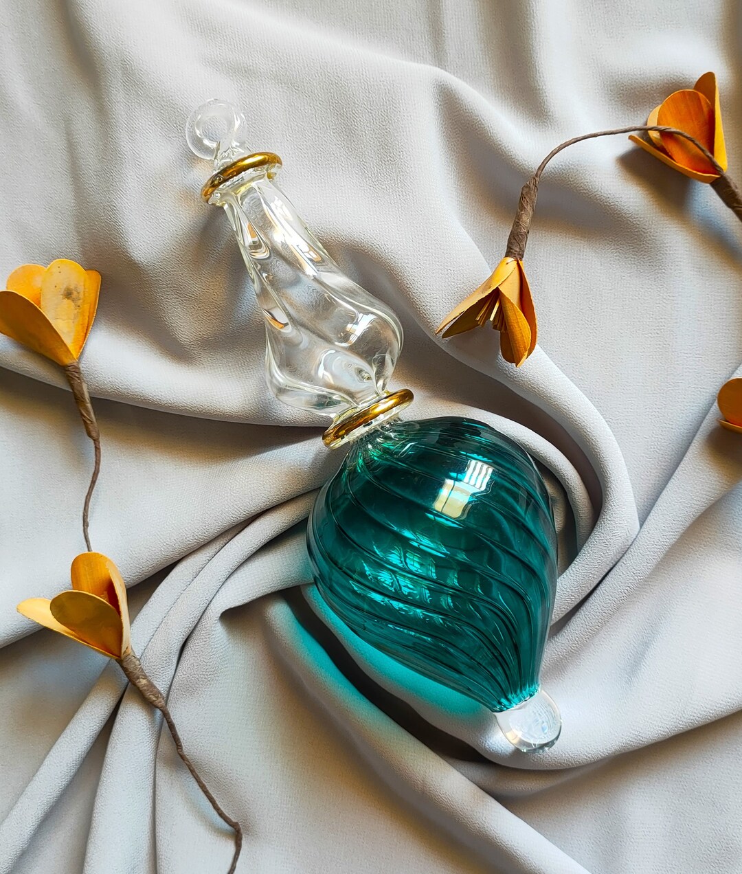 Genzary Green Ribbed Glass With 14K Gold Ornament for - Etsy