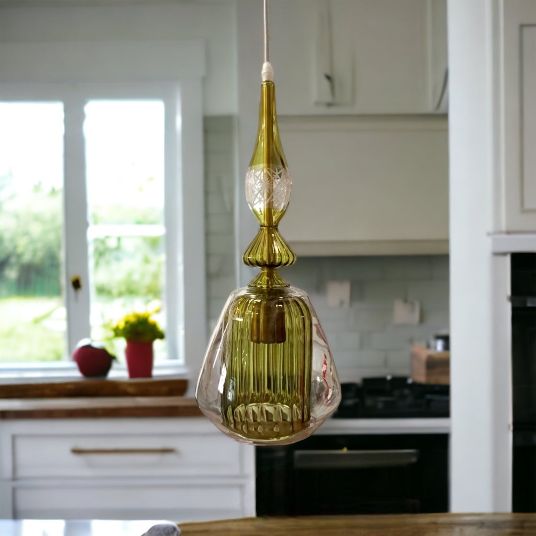Hand Blown Glass Pendant Light - Kitchen Island Ceiling Light - Blown ...
