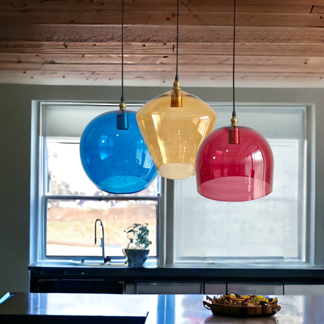 Set of Three Modern Hanging Lights Over Bar - Etsy