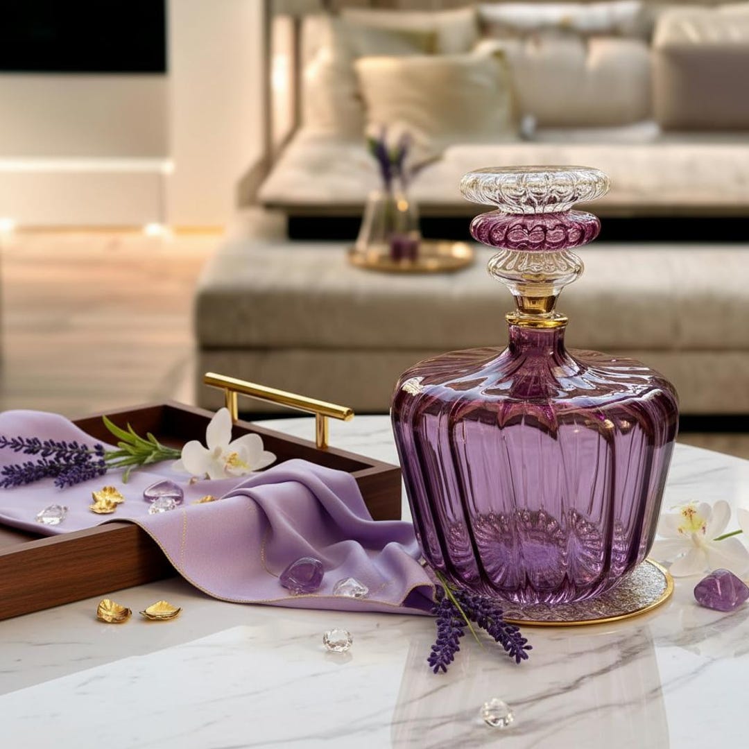 Ribbed Violet Glass Vanity Bottle - Etsy