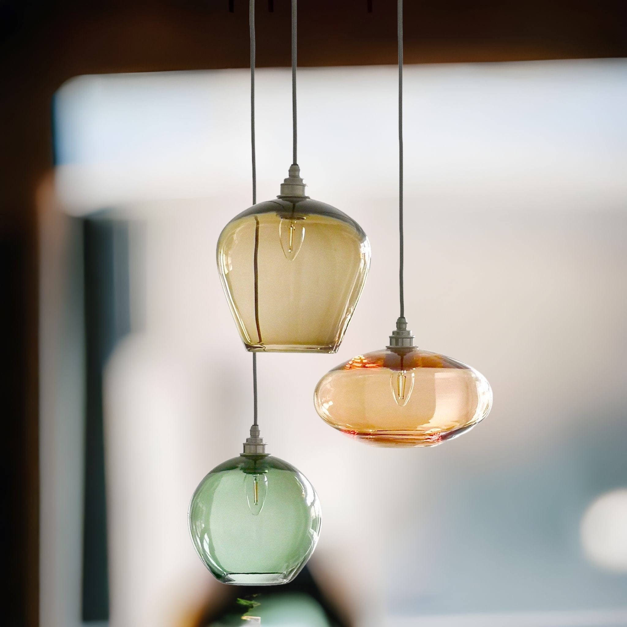 Set of Three Blown Glass Light Pendants for Office Decor - Etsy UK
