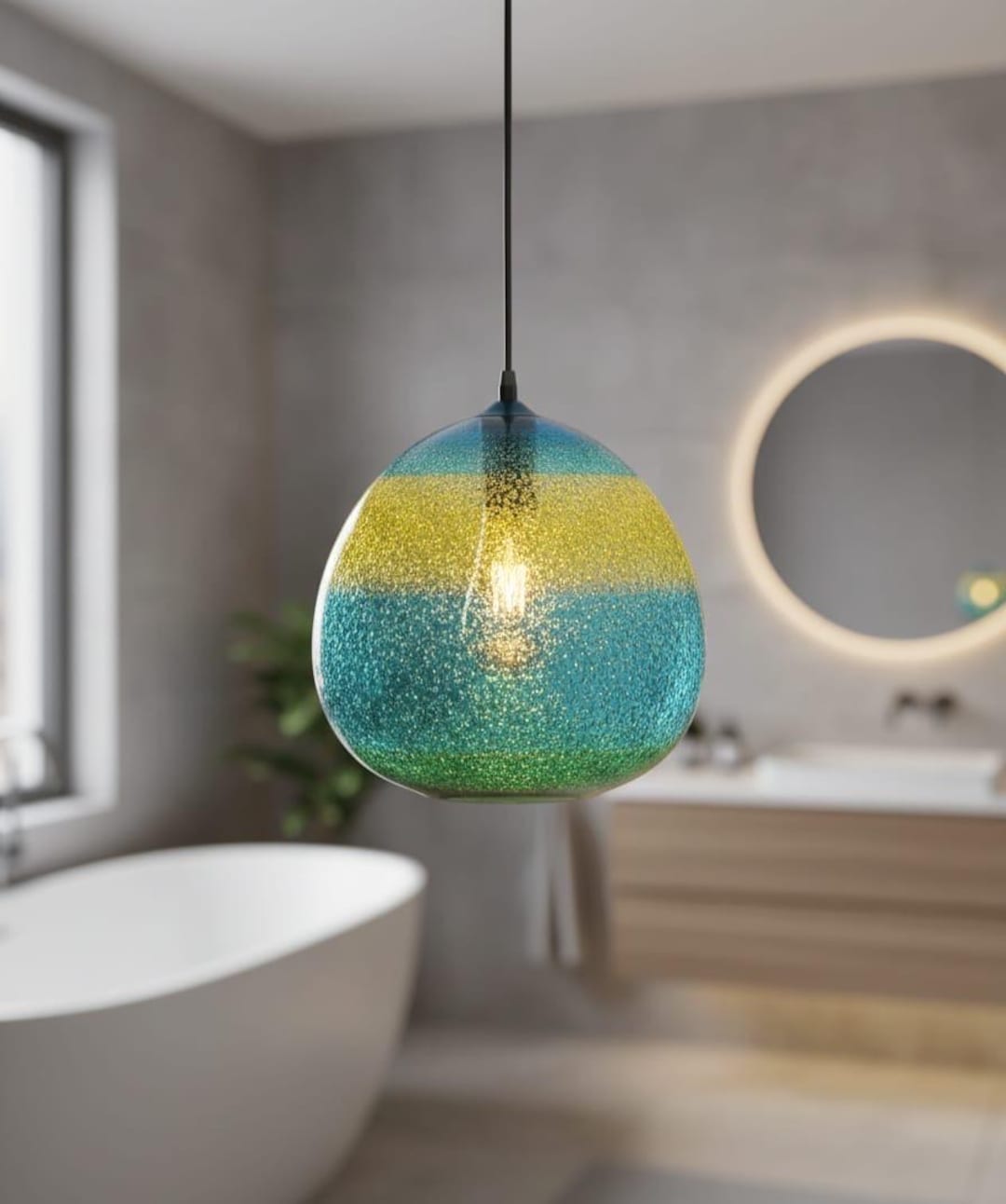Crackled Blown Glass Pendant Light - Modern Fall Decor - Etsy