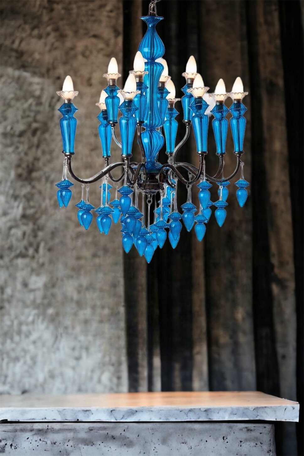 Blue Beaded Chandelier Light Fixture - Kitchen Island Light - Ceiling ...