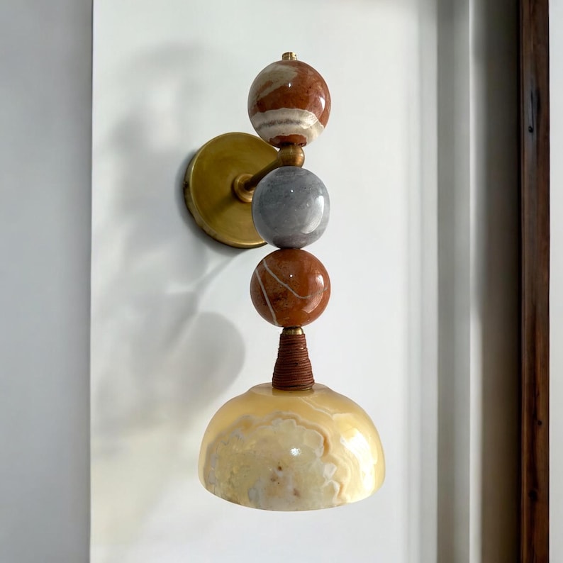 Handmade Marble Wall Sconce - Brass & Natural Stone Wall Light - Unique ...