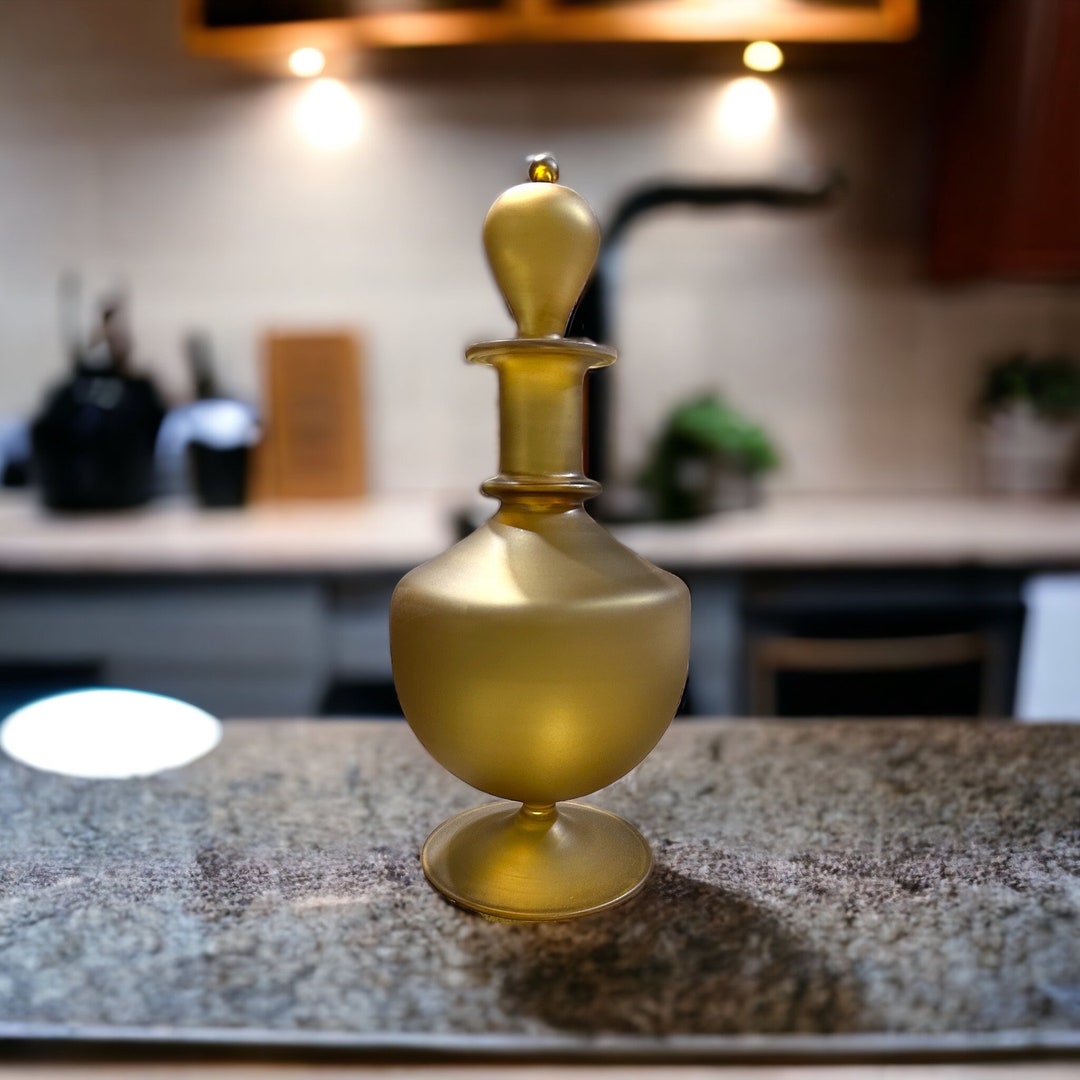 Frosted Golden Decanter Bottle Fragrance - Handmade Blown Glass Perfume ...