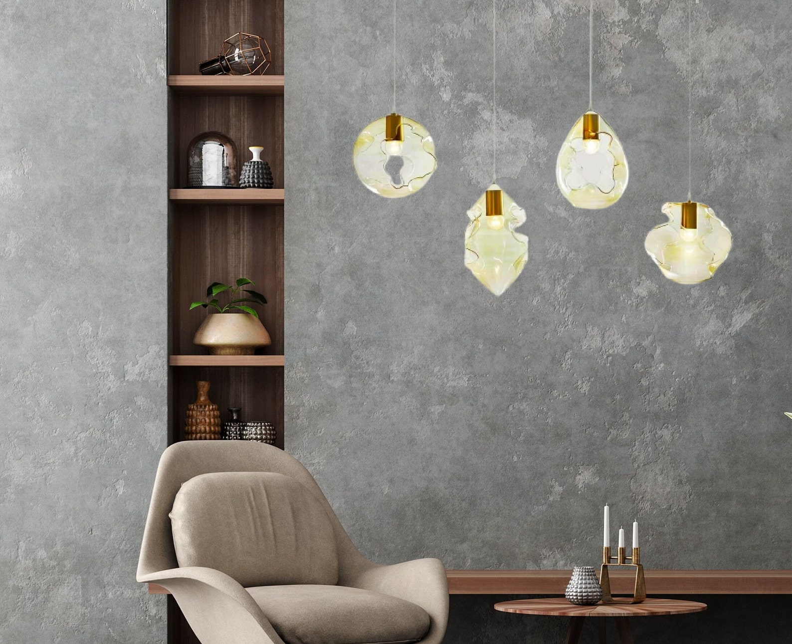 Set of 4 Seashell Modern Pendants Lights - Kitchen Island Light ...