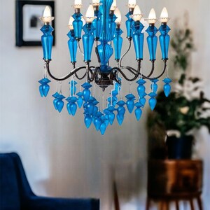 Blue Beaded Chandelier Light Fixture - Kitchen Island Light - Ceiling ...