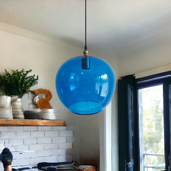 Blue Glass Pendant Light - Etsy