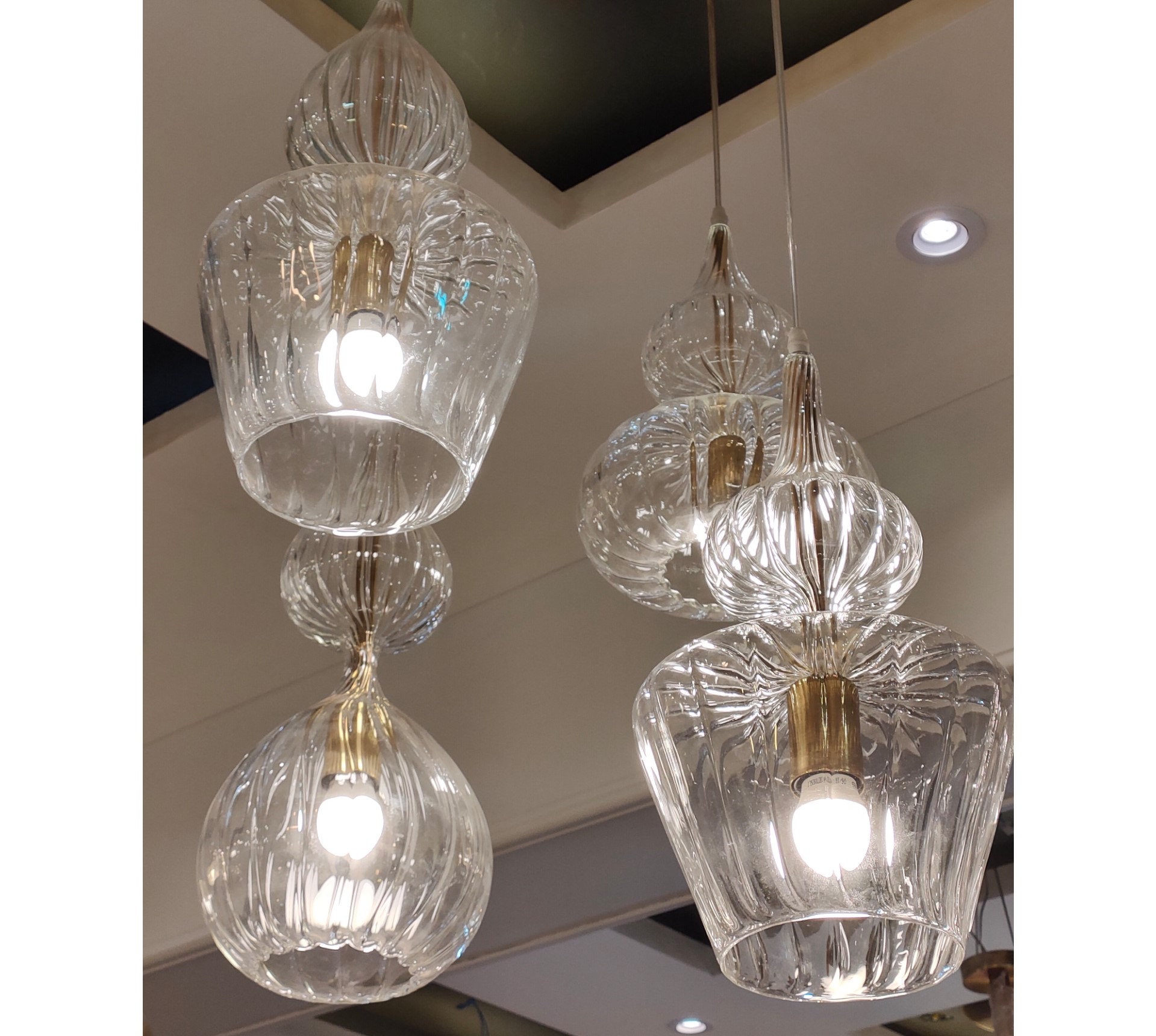 Set of 4 Hand Blown Glass Pendant Outdoor Light Fixture for | Etsy