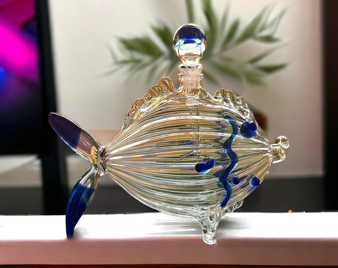Perfume Bottle, Delicate Blue Humming Bird Glass Perfume Bottle; Blue ...