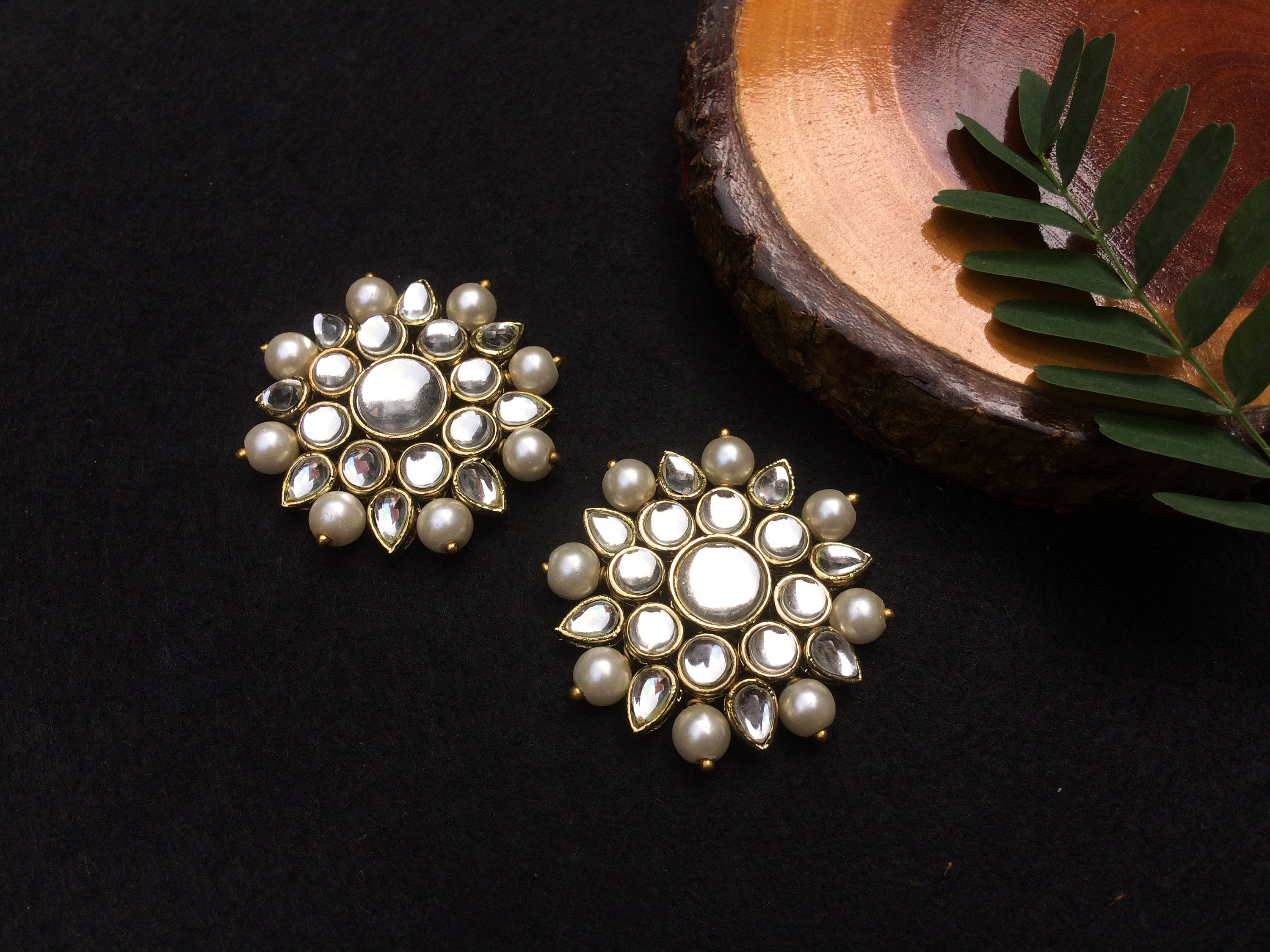 Statement Kundan Stud Earrings for Women Handmade Indian Traditional Polki Earrings Ethnic Wedding Jewelry Deepika Padukone Round Earring Etsy