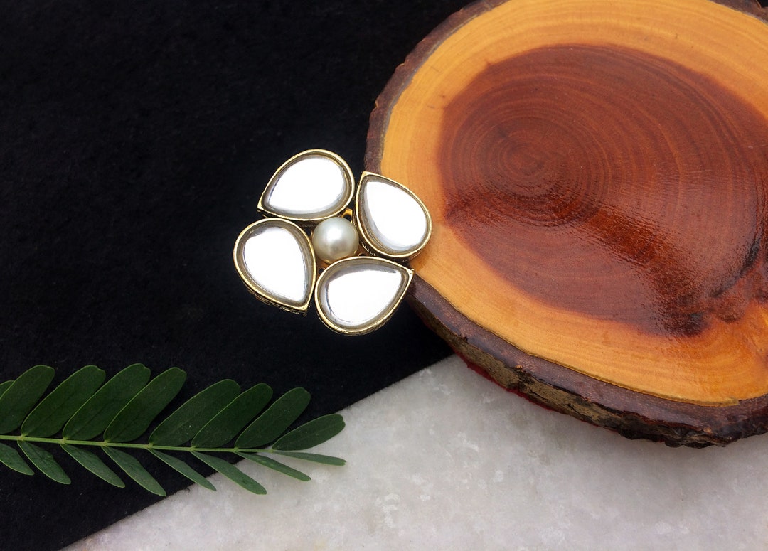 Handmade Kundan Faux Pearl Ring: Indian Gold Cocktail Jewelry - Etsy