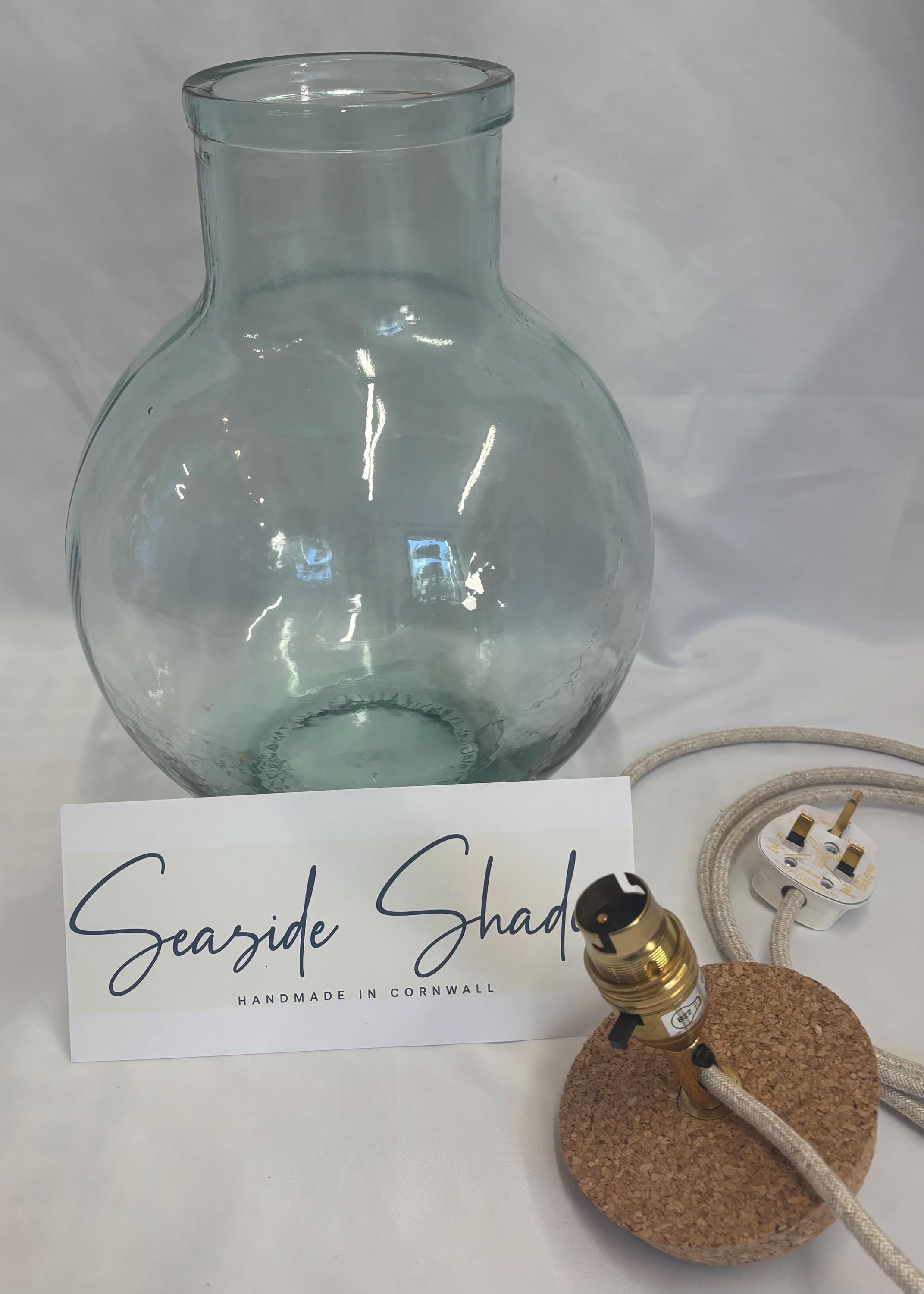 Handmade Clear Recycled Glass Table Lamp With Removable Cork Lid to ...