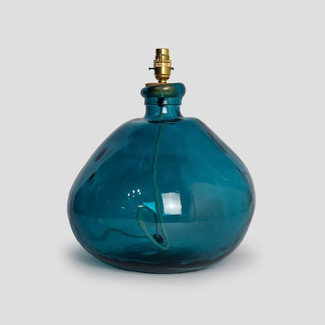 Clear Aqua Blue Handmade Recycled Glass Table Base With Linen Flex ...