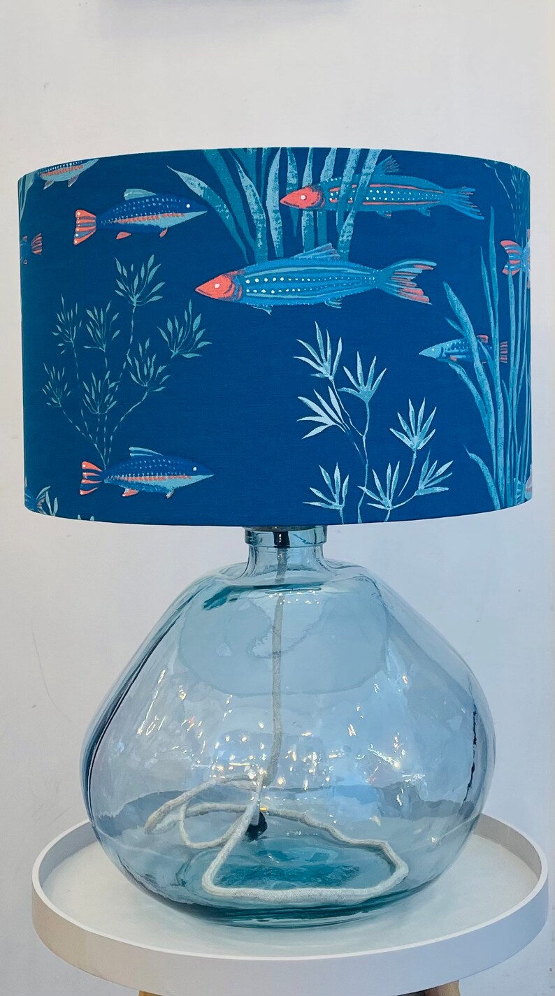 Light Blue Handmade Recycled Glass Table Base With Linen Flex - Etsy