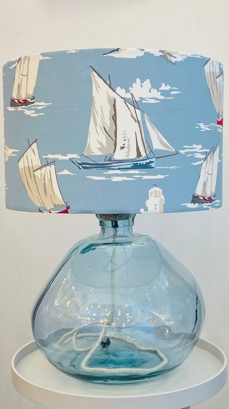 Light Blue Handmade Recycled Glass Table Base With Linen Flex - Etsy