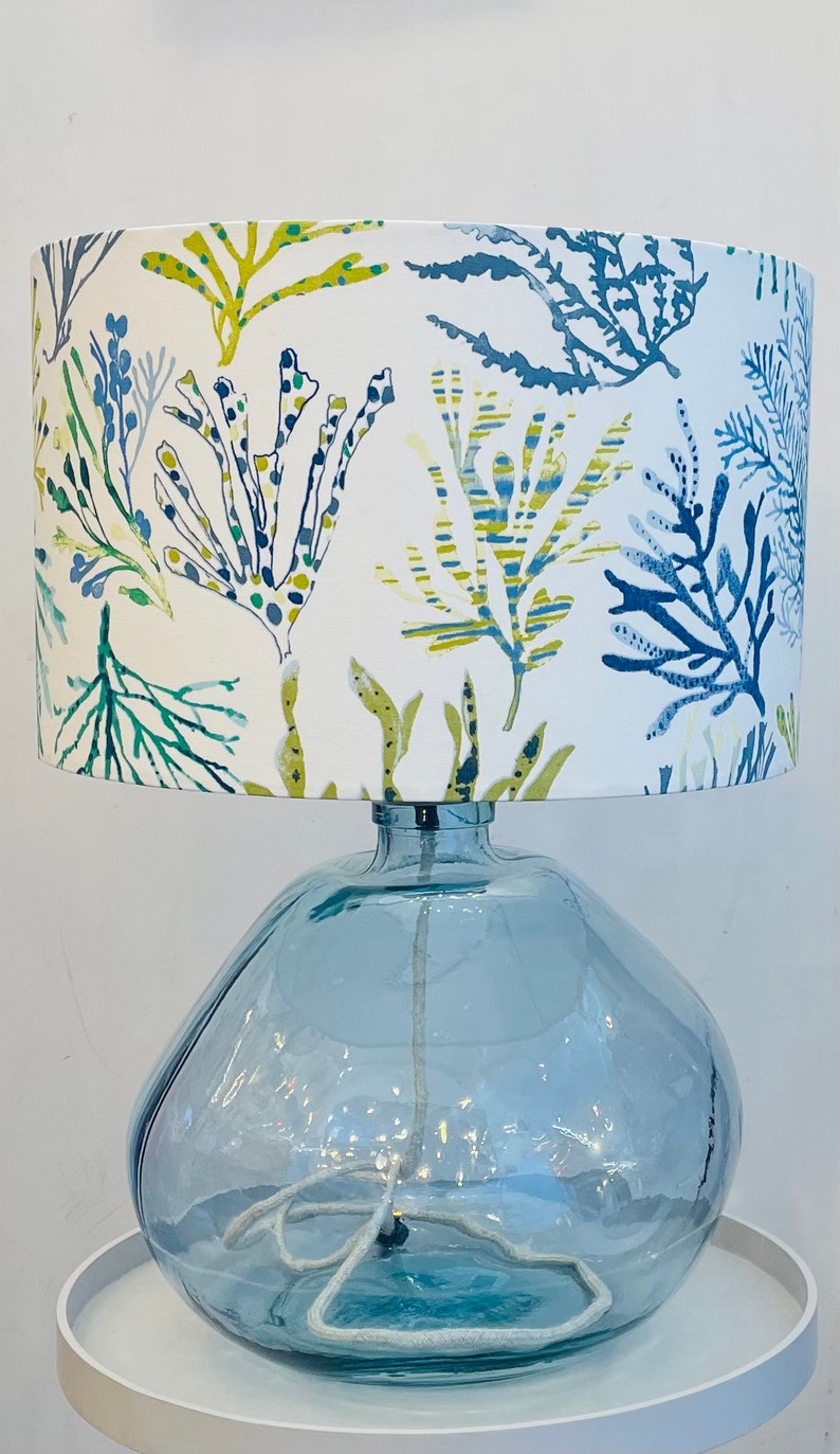 Light Blue Handmade Recycled Glass Table Base With Linen Flex - Etsy