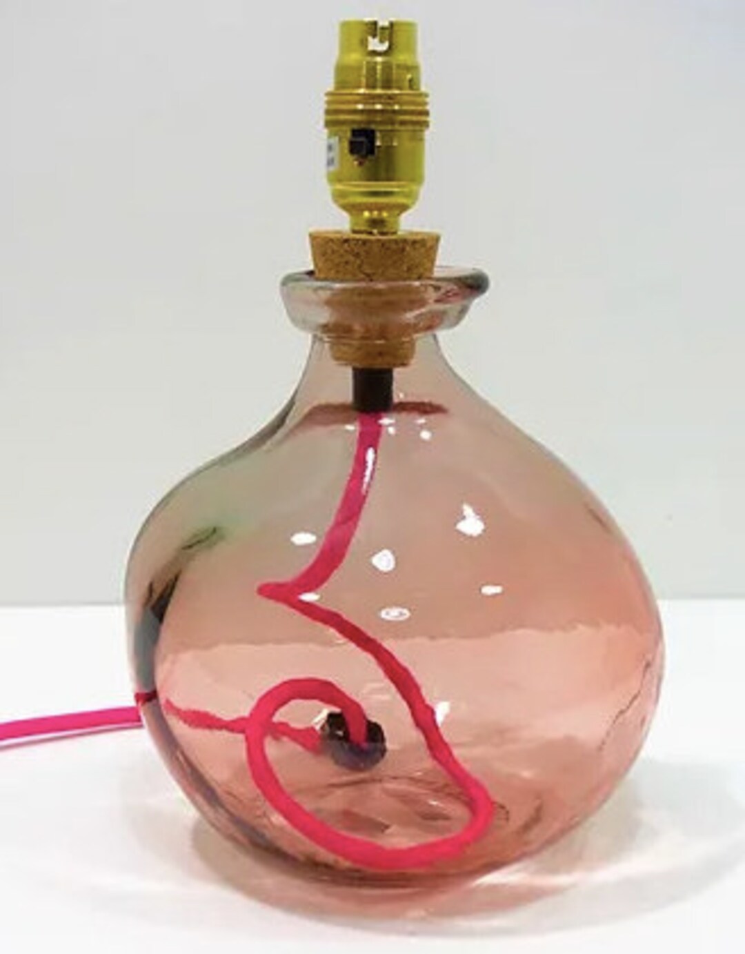 Clear Pink Recycled Glass Table Lamp With Brass & Cork Fittings - Etsy