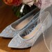 Blue Wedding Pumps With Mid Pointy Heel and Floral Embroidery, Floral ...