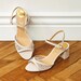 White Wedding Sandals With Low Block Heel and Open Peep Toe, Slingback ...