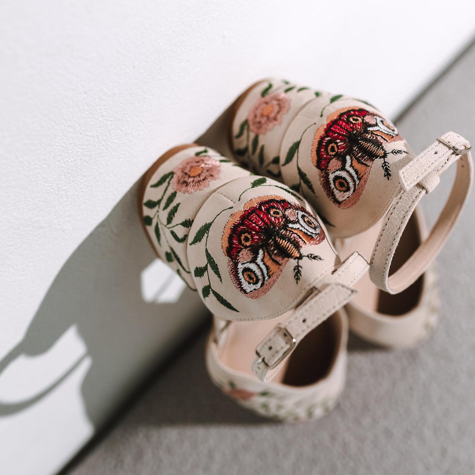 Ivory Bridal Sandals With Moth Embroidery, Handmade Floral Butterfly ...