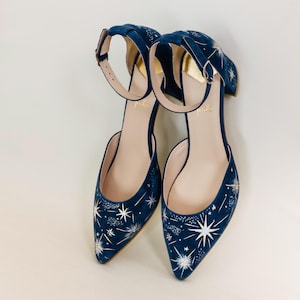 Blue Hand Painted Celestial Bridal Sandals With Stars, Wedding Shoes ...