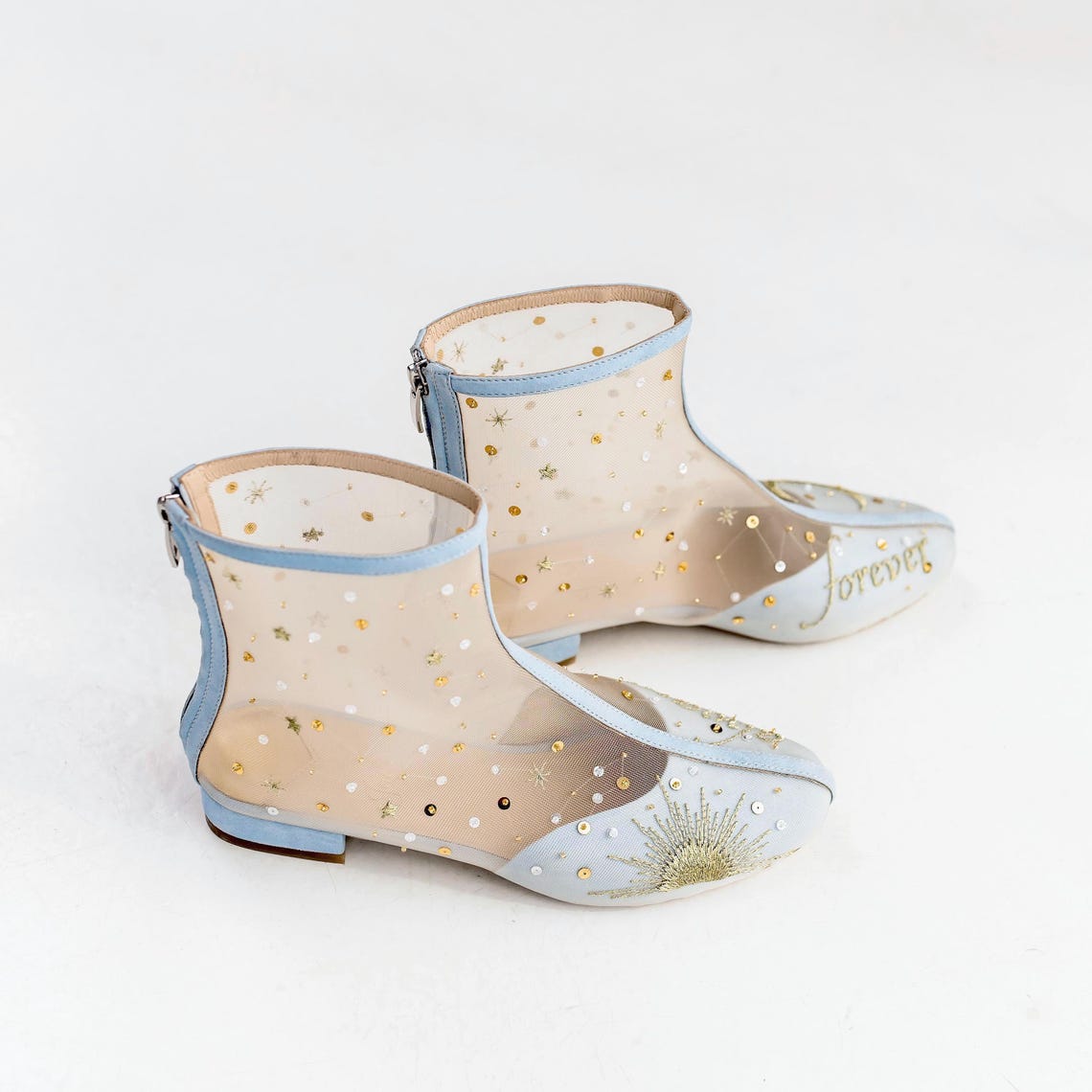 Wedding Ankle Boots With Celestial Embroidery Stars, Sun and Moon ...