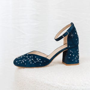 Royal Blue Celestial Bridal Sandals With Stars Embroidery, Wedding ...