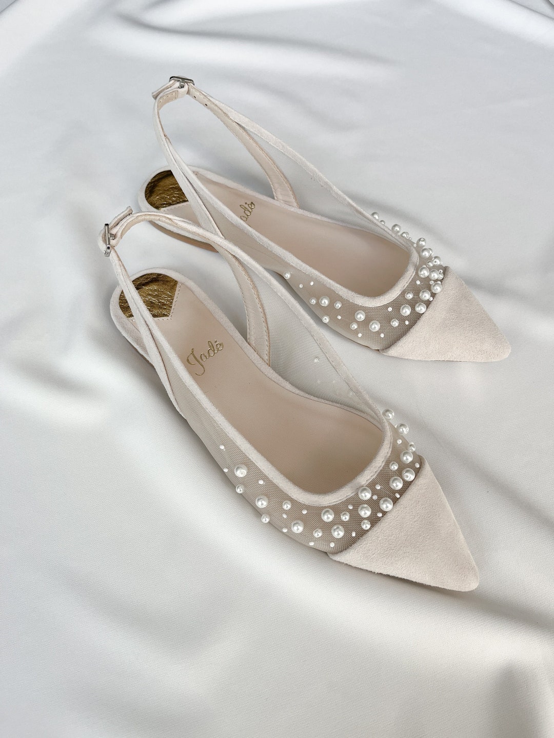 Ivory Wedding Flats With Handmade Pearl Embroidery Slingback - Etsy