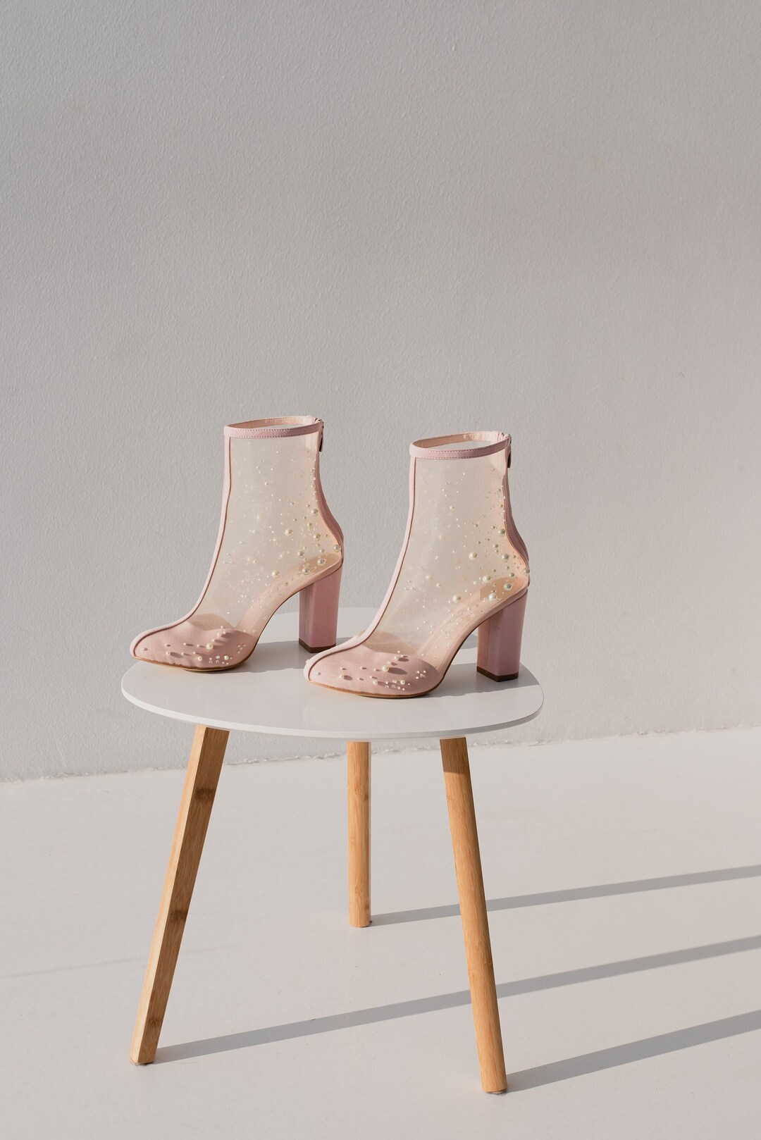 Pink Wedding Ankle Booties with Beautiful Embroidery, Beaded Pearl ...
