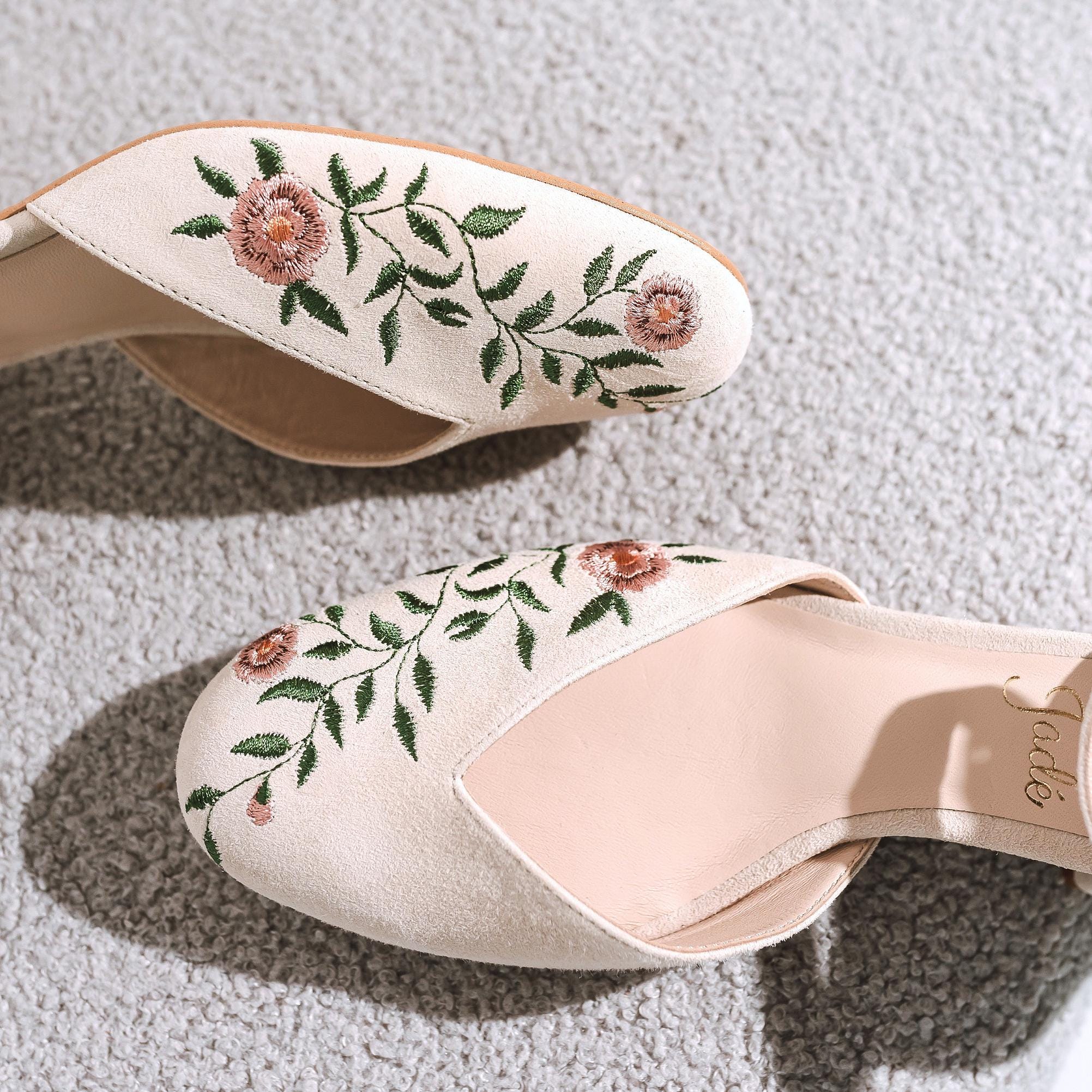 Ivory Bridal Sandals With Moth Embroidery, Handmade Floral Butterfly ...