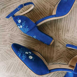 Royal Blue Bridal Sandals With Handmade Embroidery, Wedding Shoes With ...