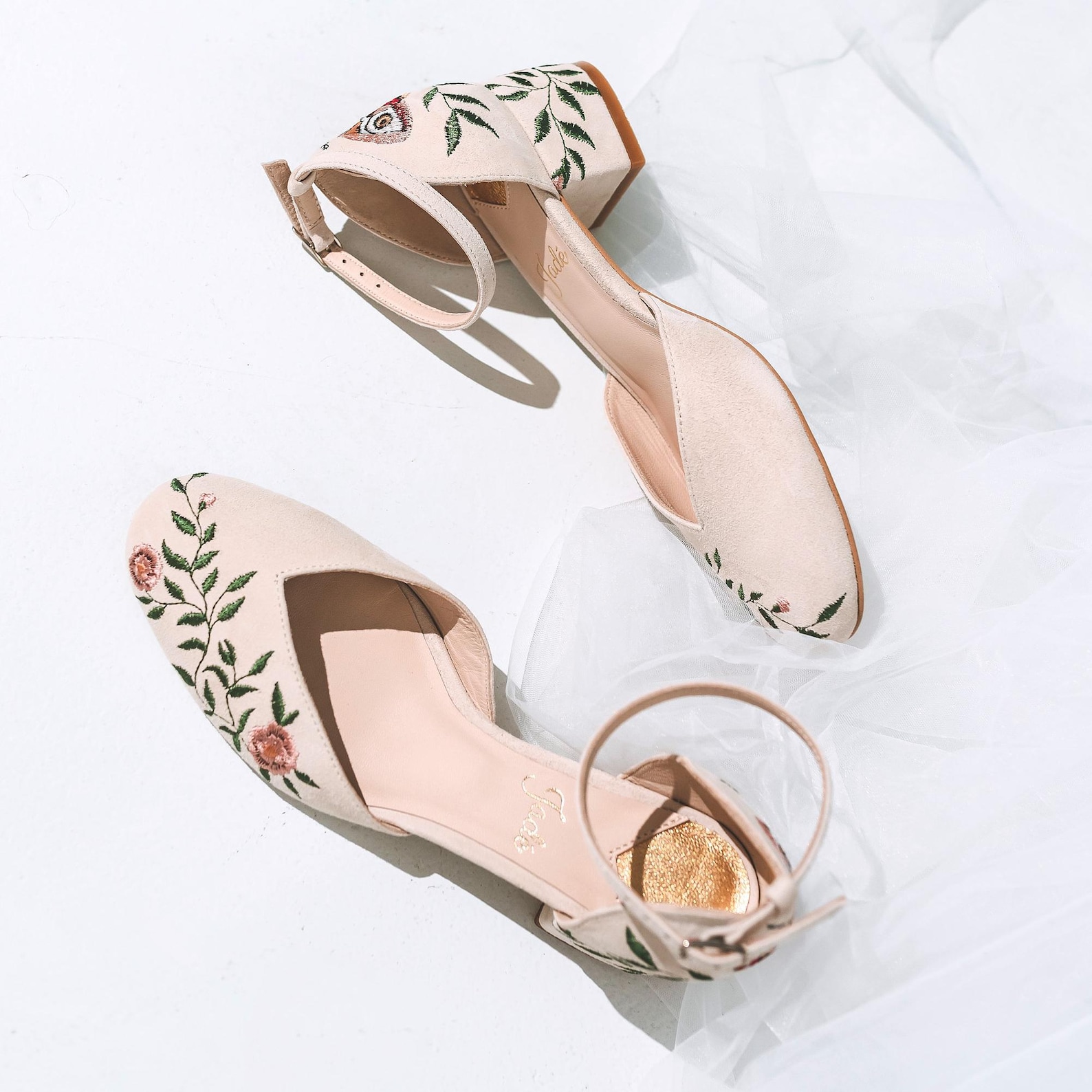 Ivory Bridal Sandals With Moth Embroidery, Handmade Floral Butterfly ...