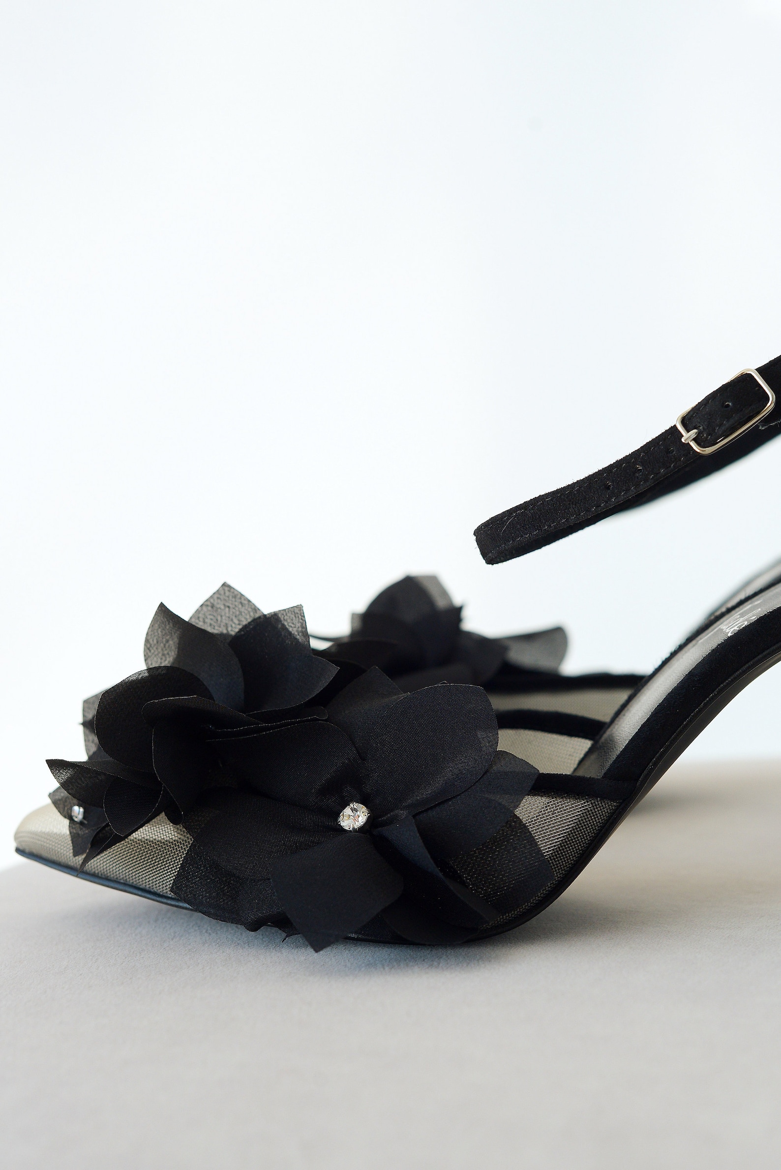 Black Wedding Shoes With Black Flowers and Pointy High Heels - Etsy