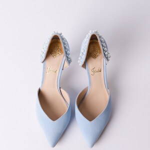 Something Blue Wedding Pumps With Handmade Pearl Embroidery and Pointy ...