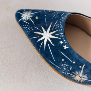 Blue Hand Painted Celestial Bridal Sandals With Stars, Wedding Shoes ...
