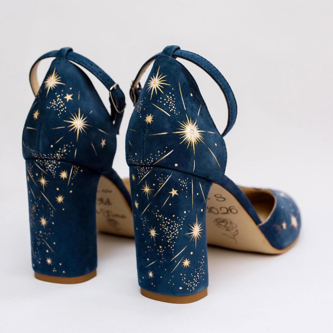 Custom Painted Wedding Shoes With Celestial Design, Bridal Heels With ...